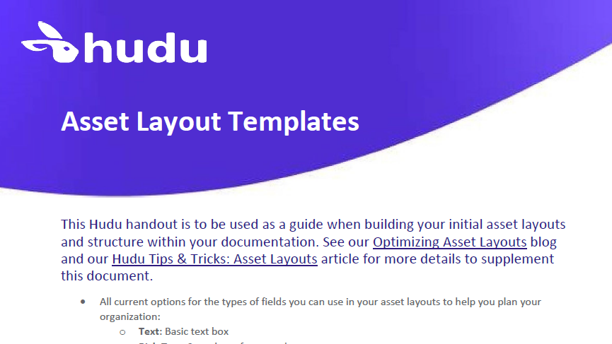 Resource Download - Asset Layout Templates | Hudu